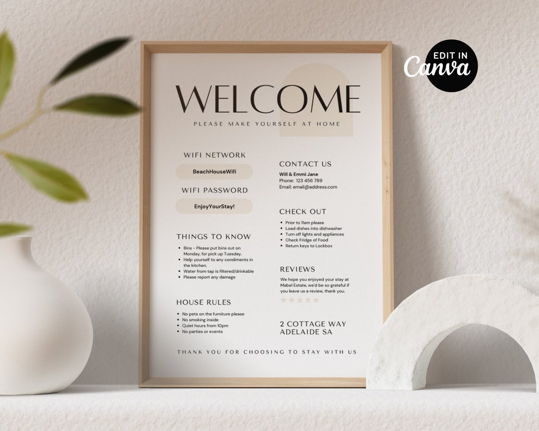 Airbnb Welcome Sign Simple, Beach House, Vacation Rental, Guest Arrival ...