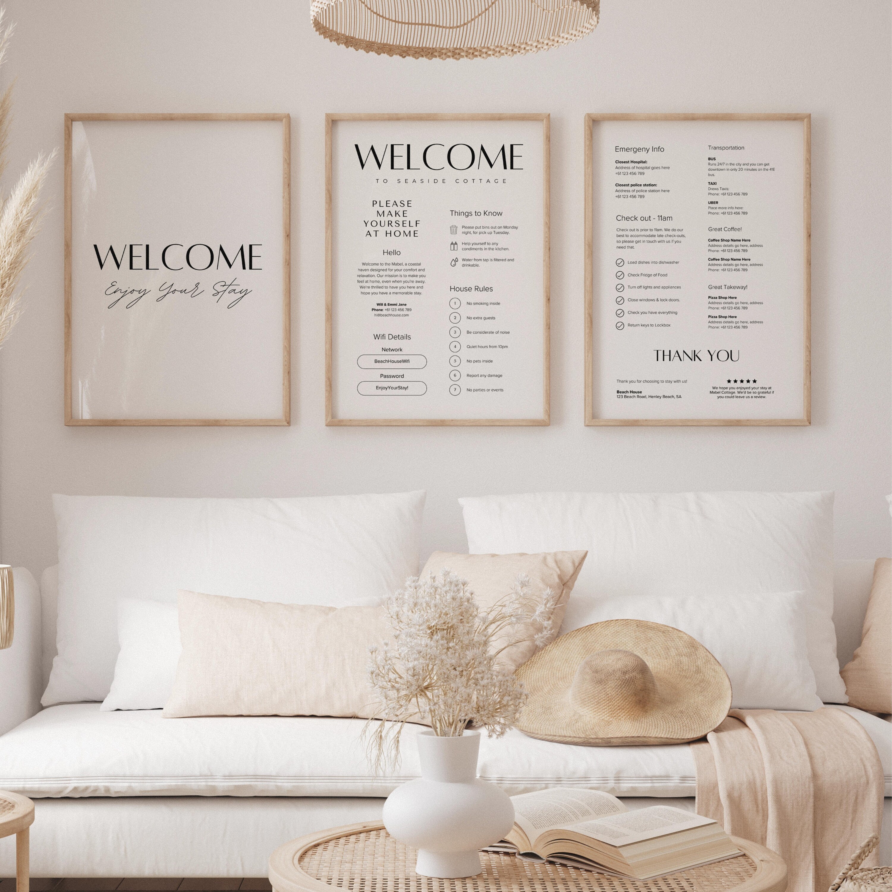 Beach Airbnb Welcome Sign & Flyer, Vacation Rental House Manual ...