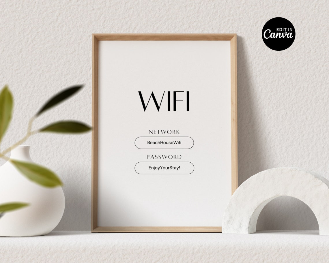 Vacation Rental Wifi Password Sign, Digital Airbnb Editable Template ...