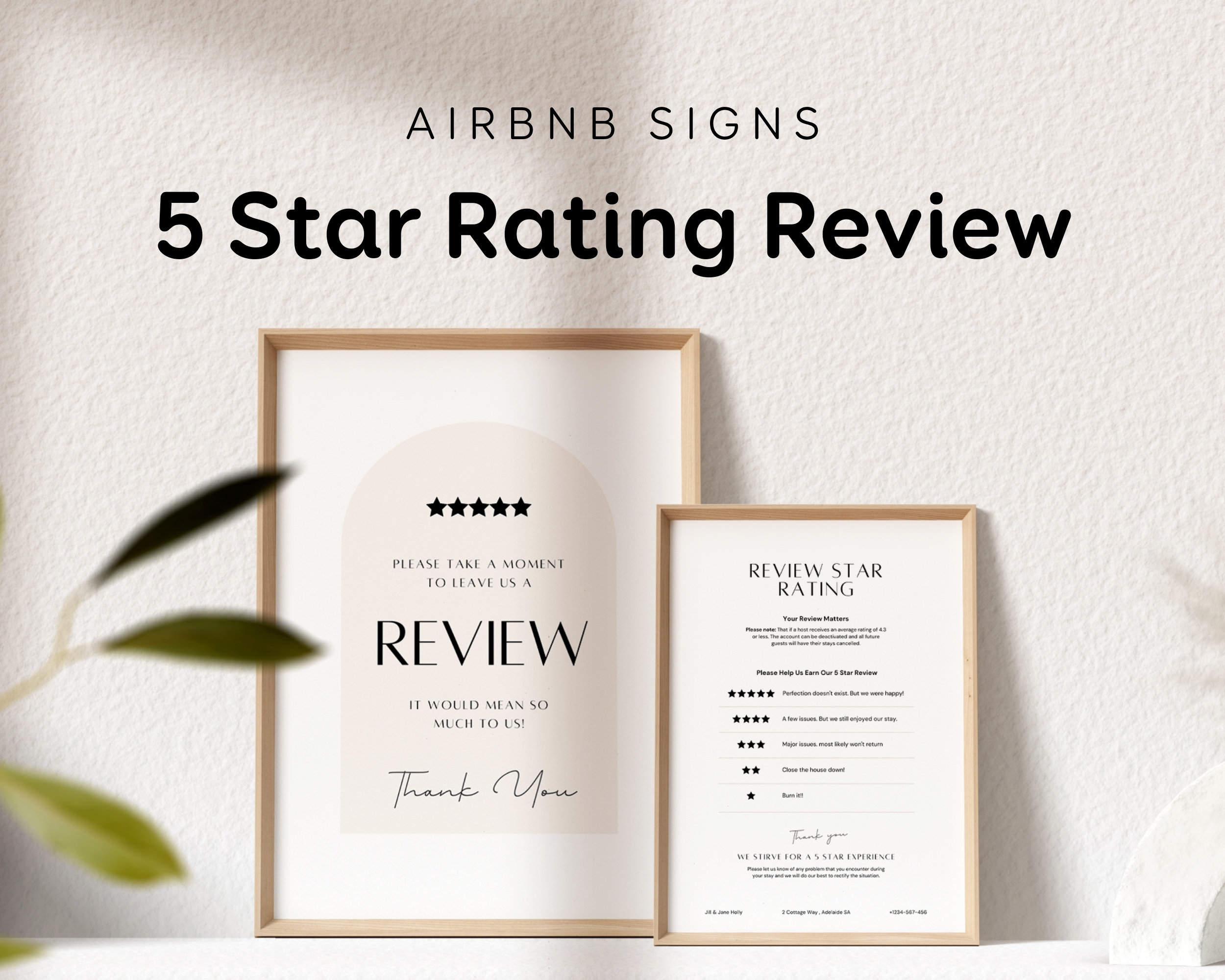 Airbnb Review Sign Canva, Airbnb Signs for Reviews, 5 Stars Rating ...