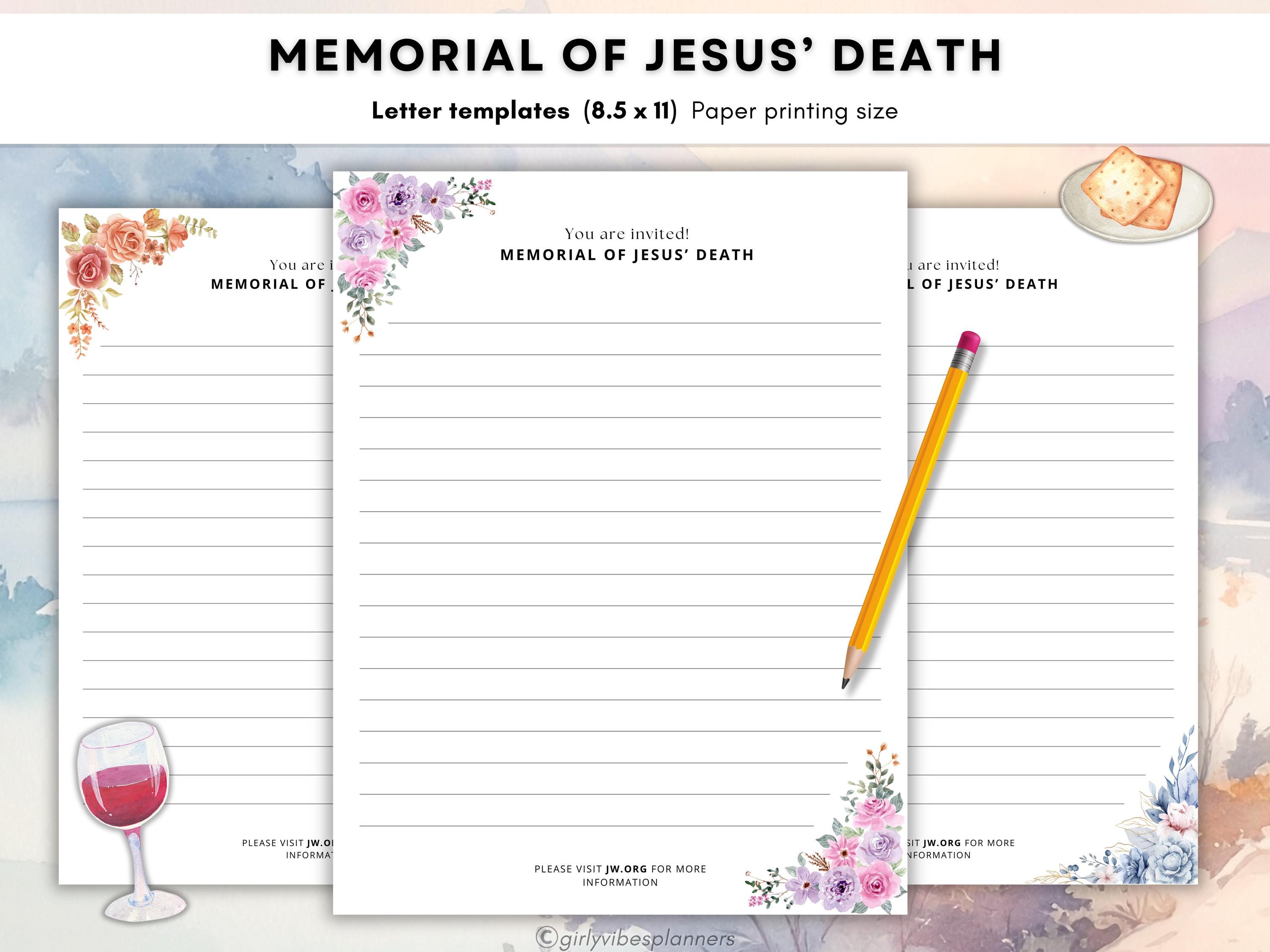 JW Invitation to the Memorial. Letter Writing Templates PDF - Etsy
