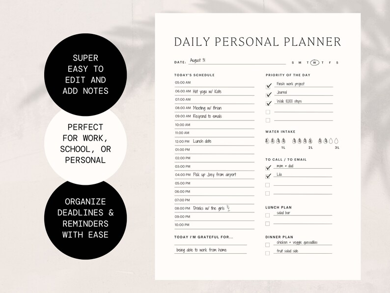 Editable Daily Planner | Printable Daily Planner | Daily Planner for ...