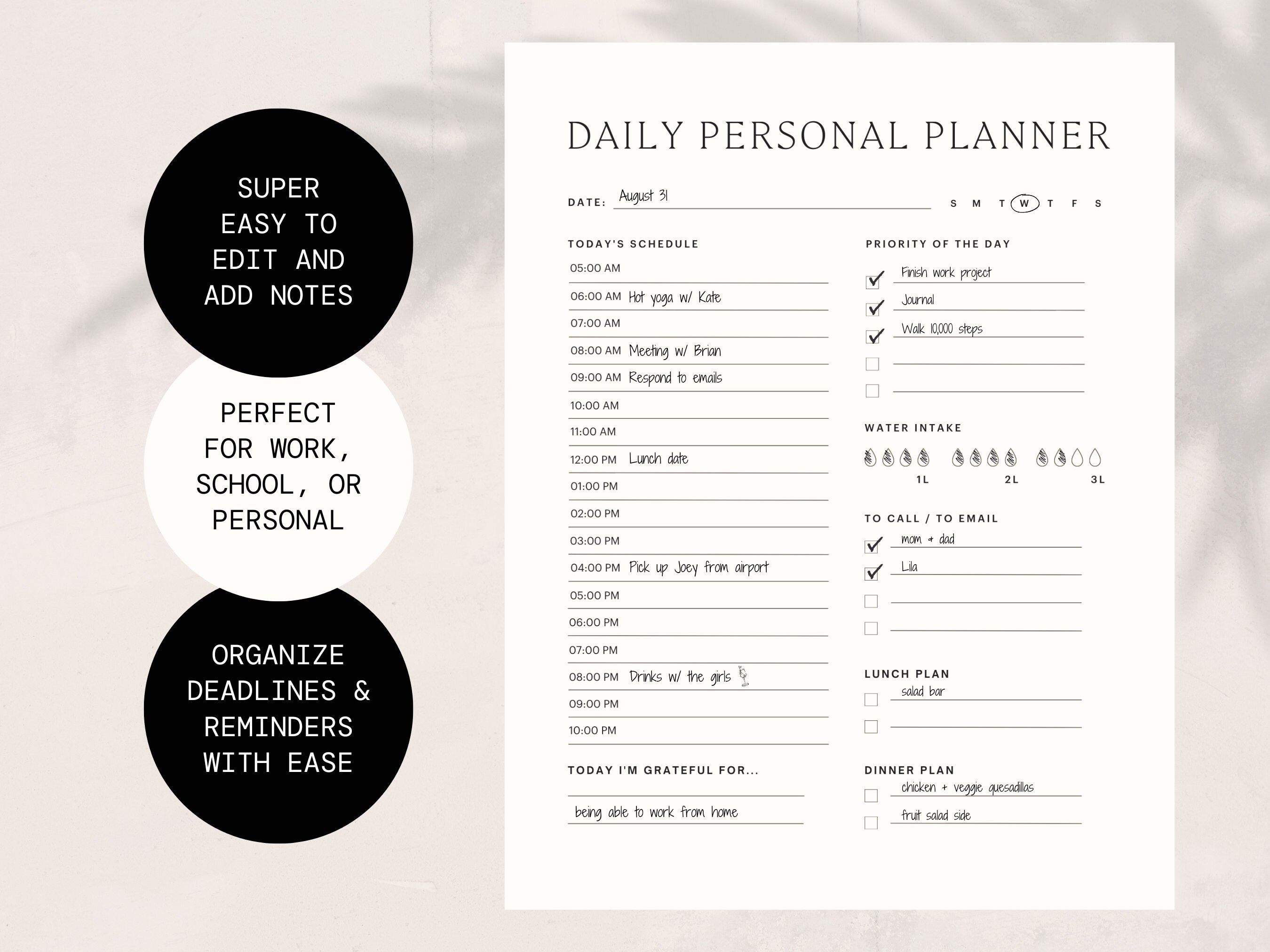 Editable Daily Planner | Printable Daily Planner | Daily Planner for ...