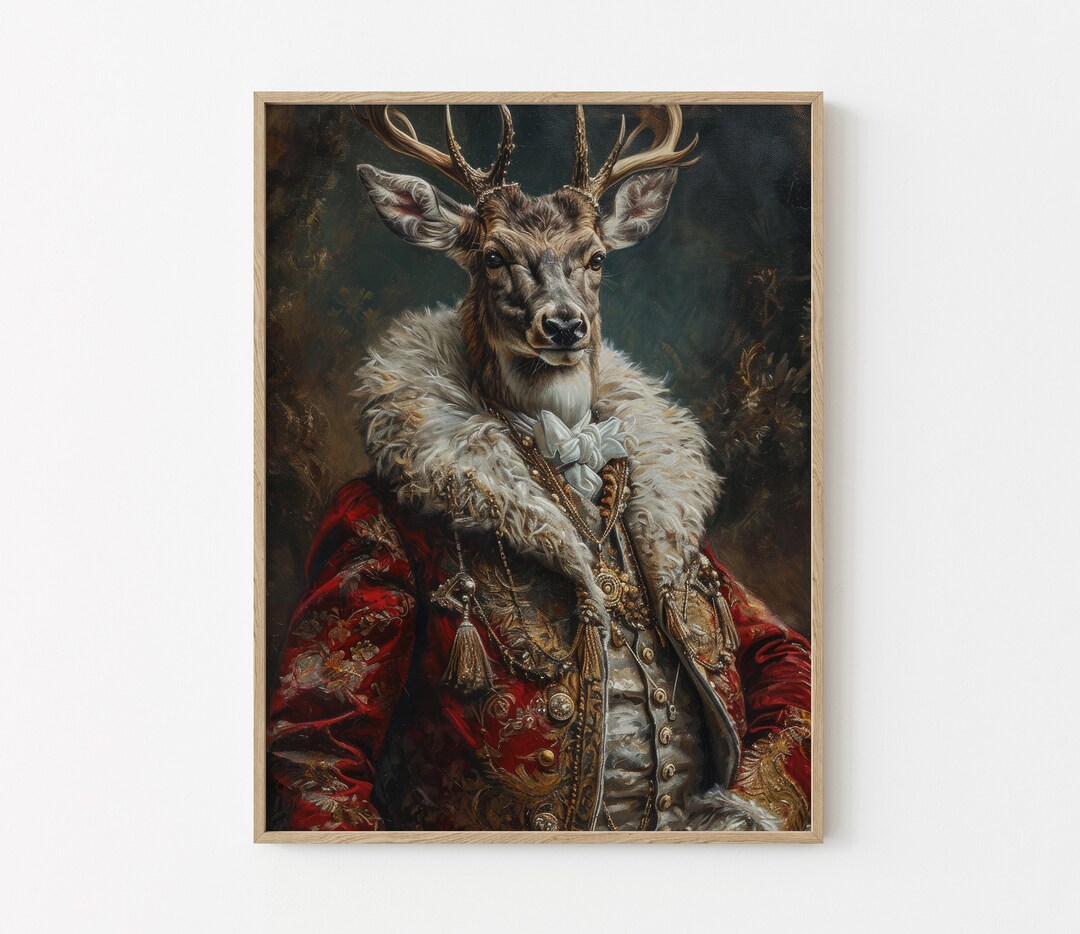 Vintage Stag Victorian Portrait Painting Print | Deer Wall Art Print ...