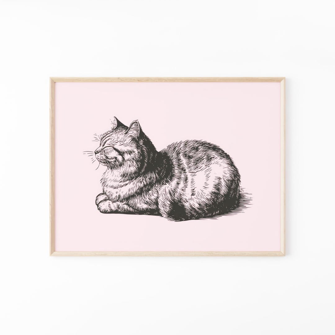 Sleepy Cat Loaf Print | Cute Grey Cat Illustration | Bedroom Decor ...