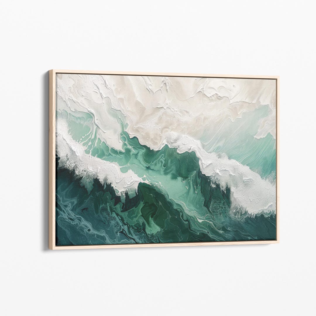 Deep Green Ocean Wave Oil Painting Print | on Stretched Canvas | Large ...