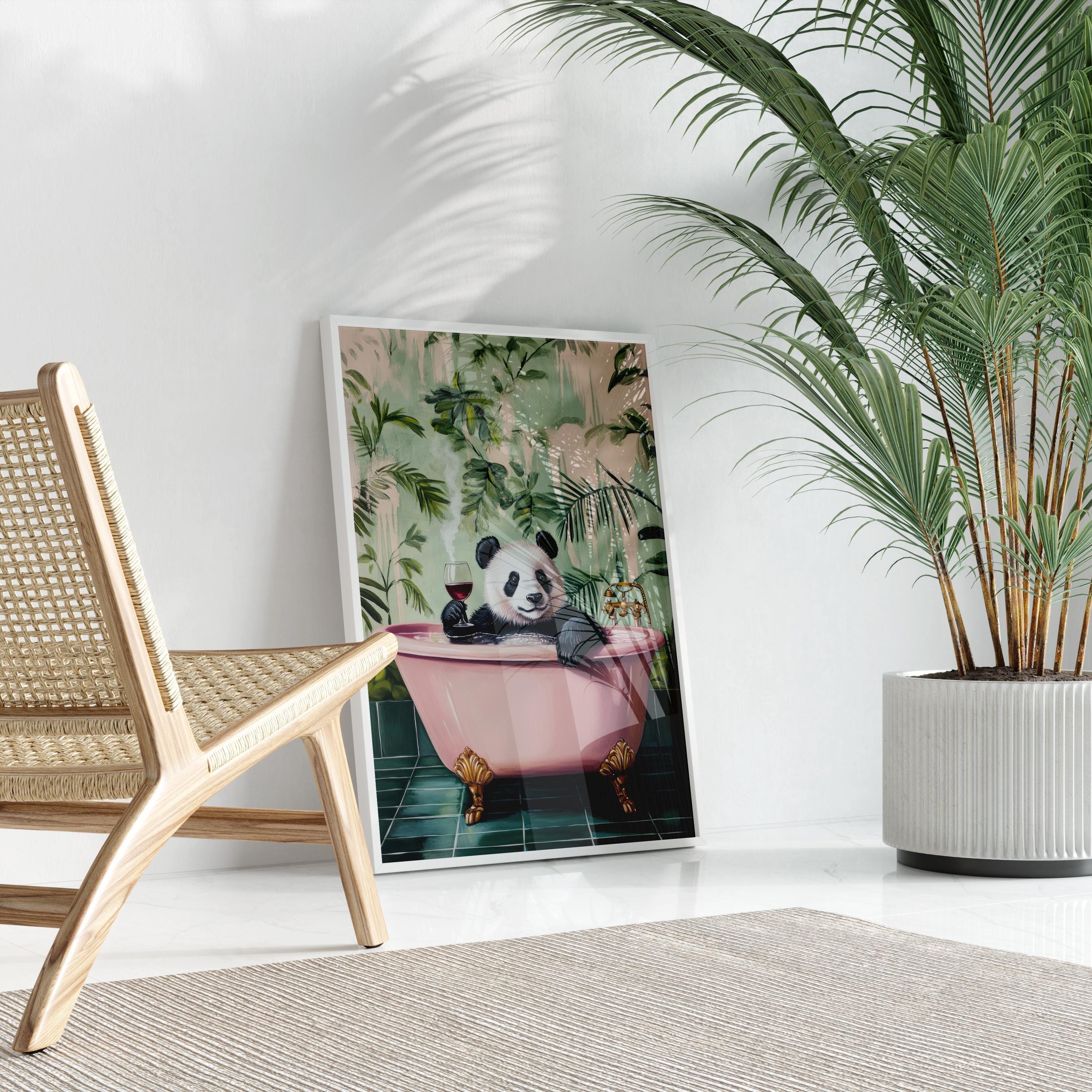 Panda Bathroom Print | Alcohol Print | Funny Animal Art | Panda in Bath ...