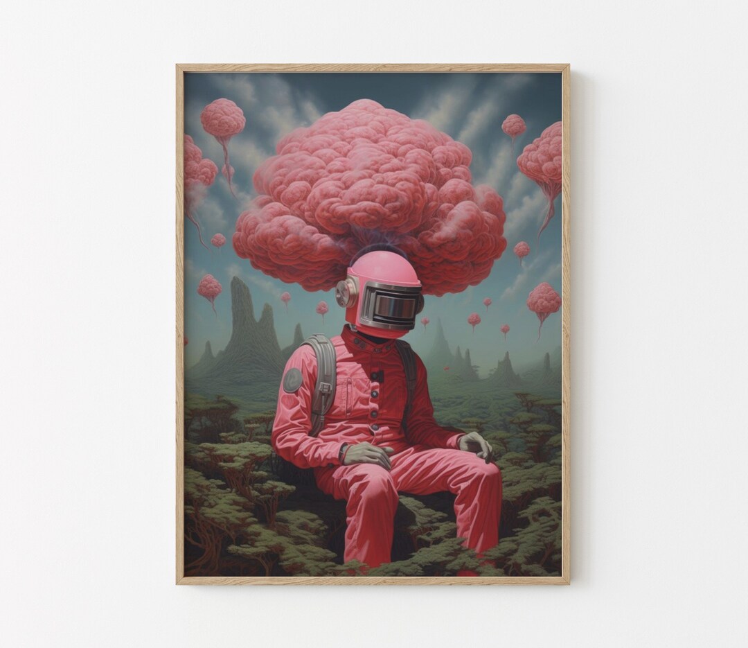 Dualidad (arte surrealista retro, arte con hongos explosivos, póster ...