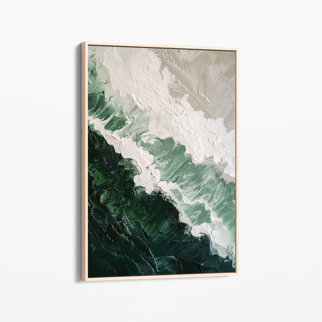Deep Green Ocean Wave Oil Painting Print | on Stretched Canvas | Large ...