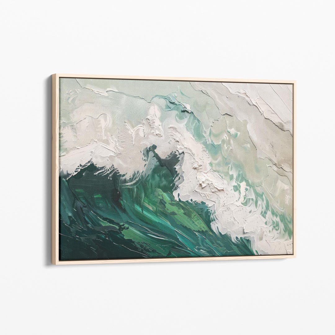 Deep Green Ocean Wave Oil Painting Print | on Stretched Canvas | Large ...