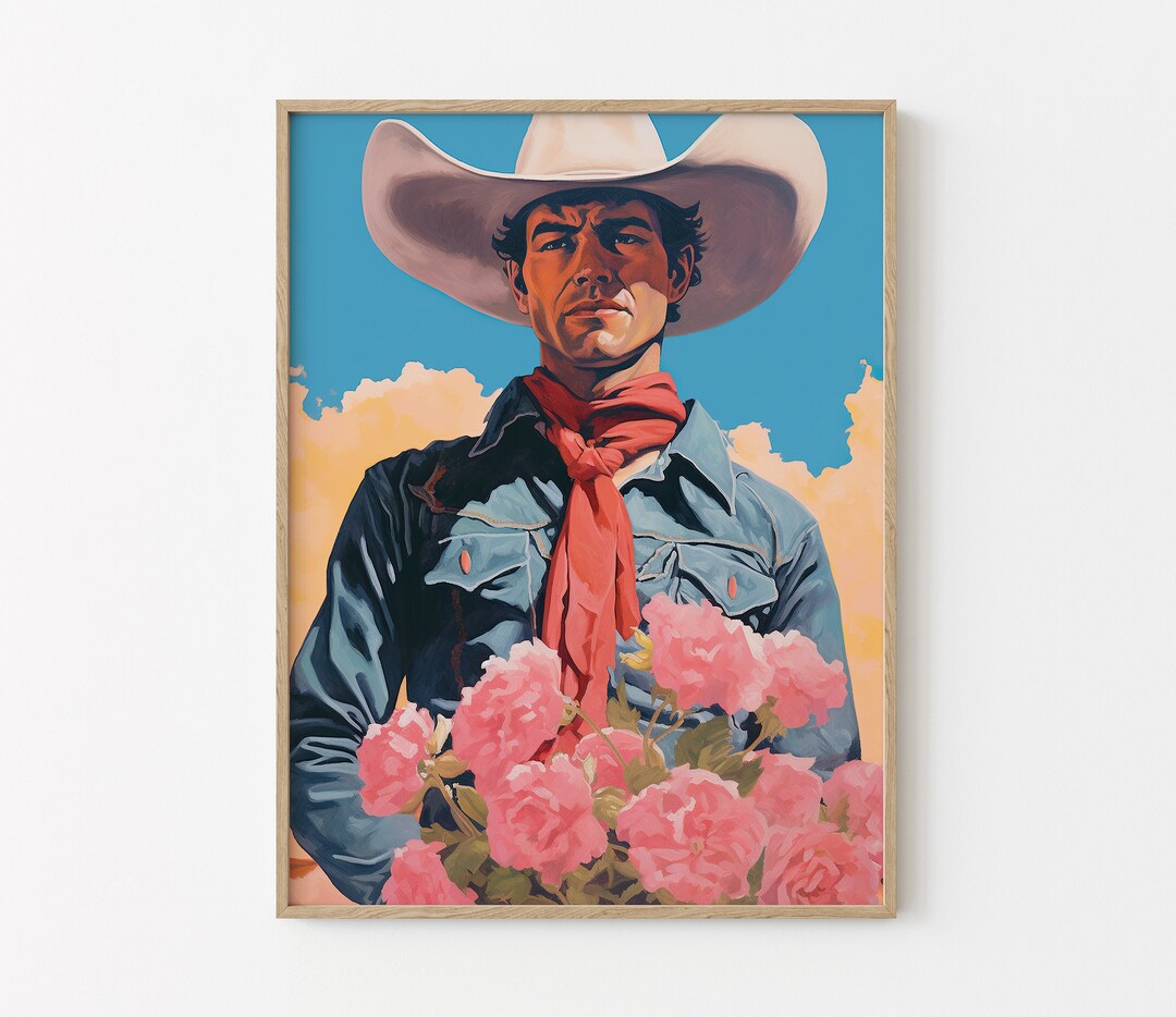 Floral Cowboy Art, Vintage Cowboy Art Print, Western Art Print, Western ...