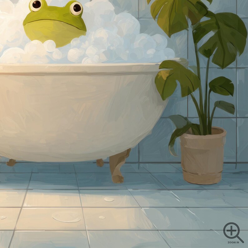 Frog in the Bath Print: Whimsical Cottagecore Bathroom Wall Art in ...