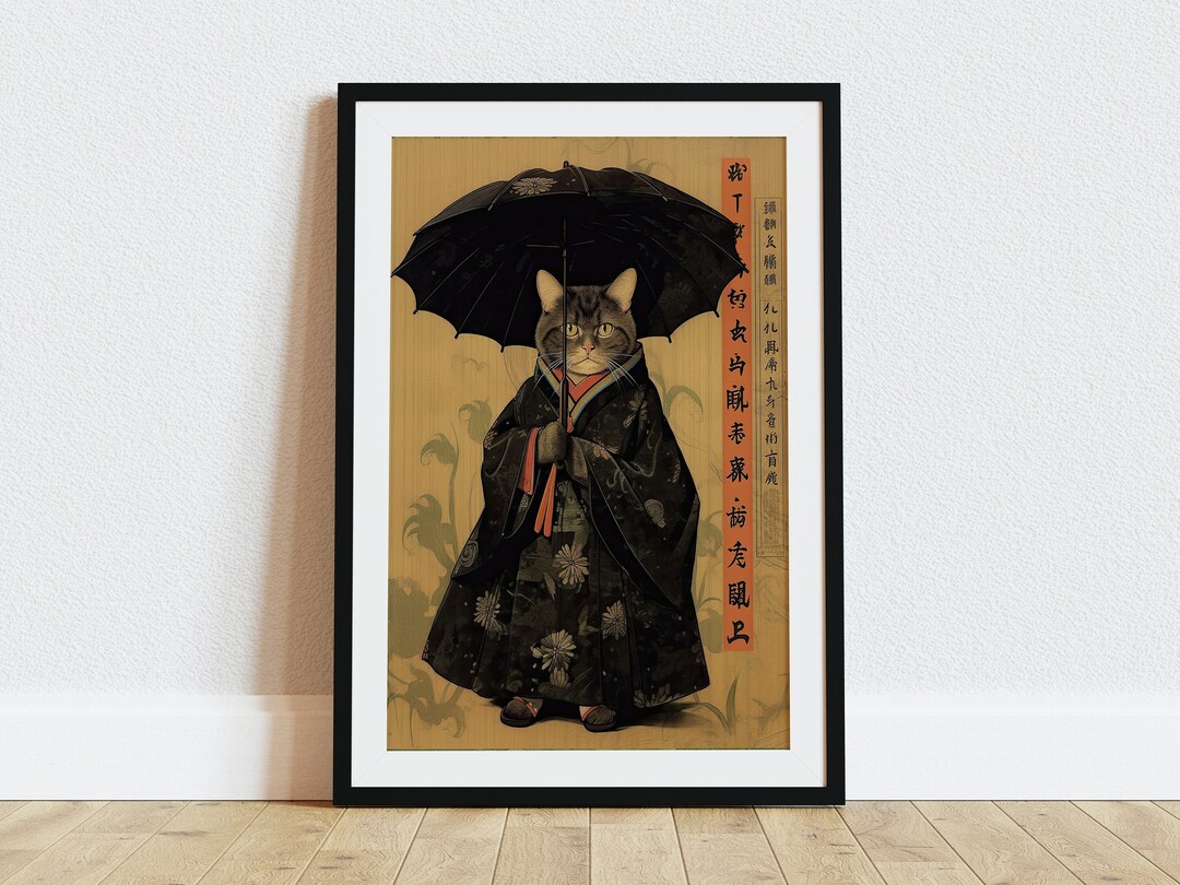 Vintage Japanese Cat Poster Japanese Cat Art Print Black - Etsy