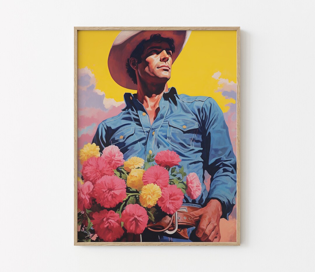 Floral Cowboy Art, Vintage Cowboy Art Print, Western Art Print, Western ...
