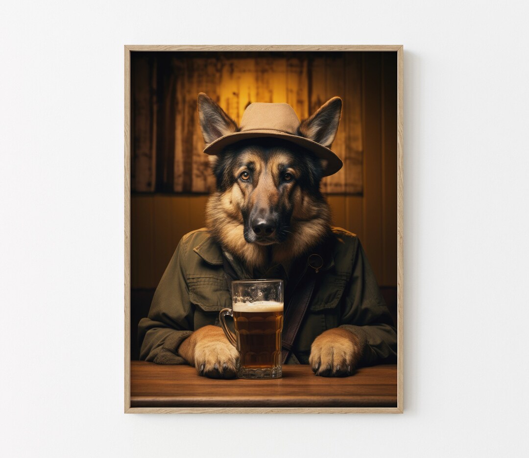 Funny Animals Dog Drinking Beer Oil Painting Print, Beer Wall Art, Beer ...