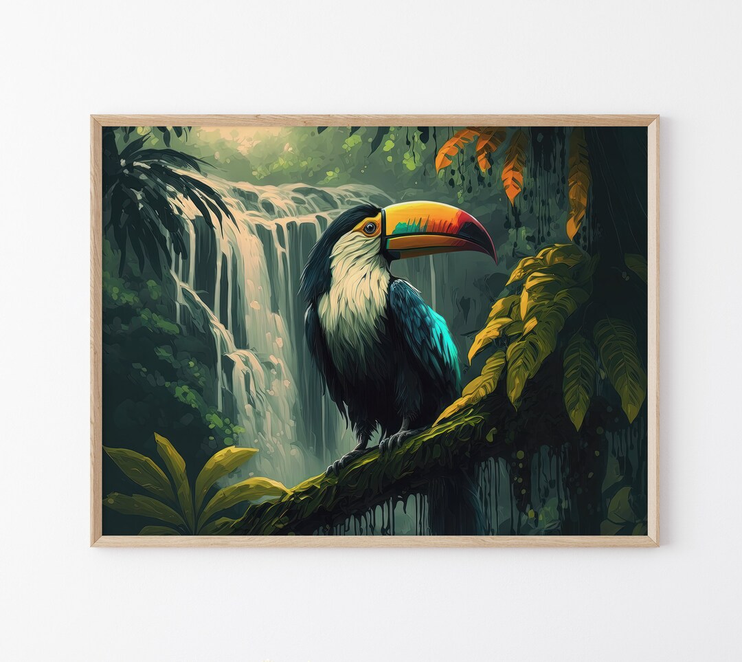 Amazon Rainforest Waterfall Toucan Painting, Gift for Nature Lovers ...