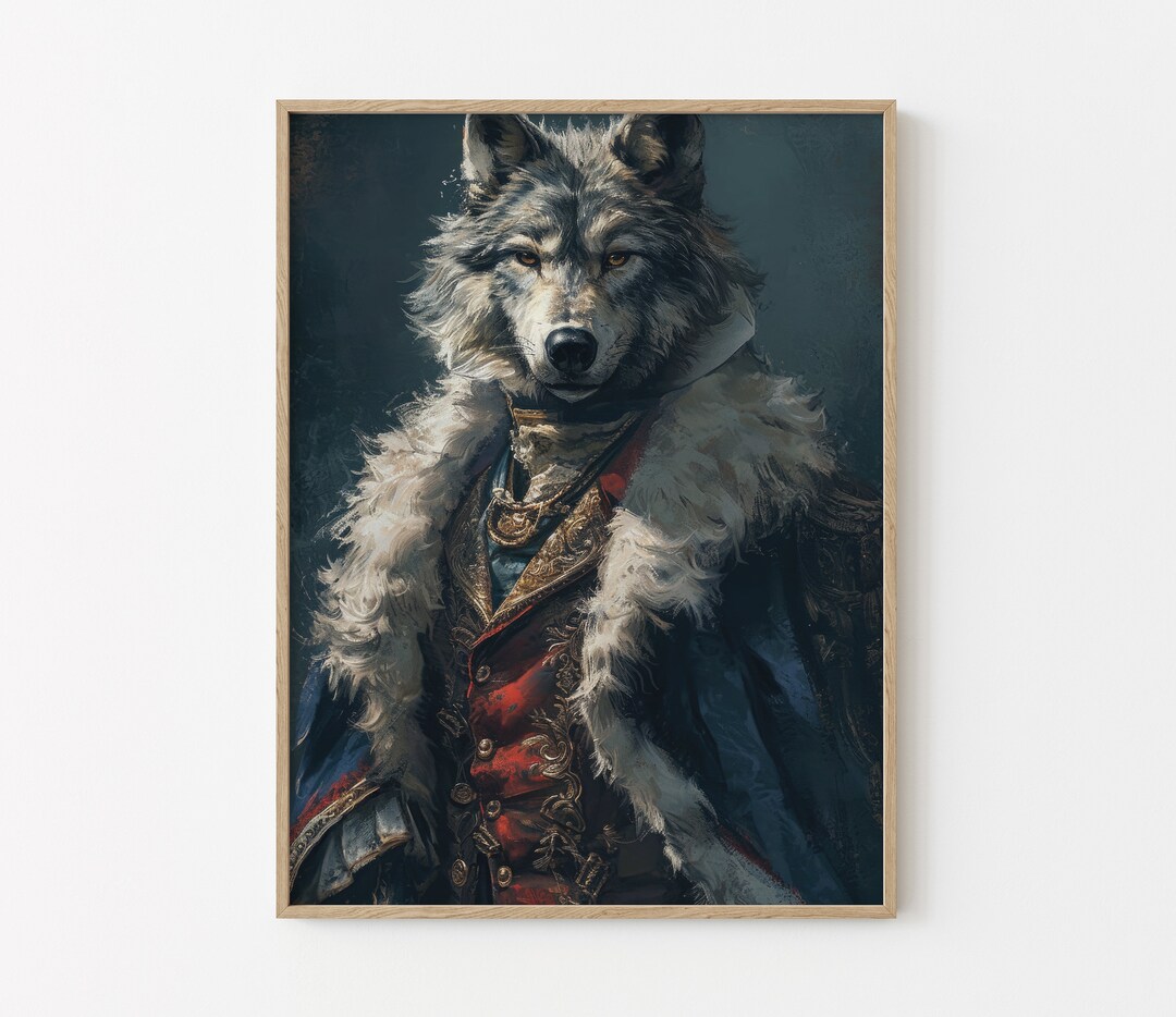 Vintage Wolf Regal Portrait Painting Print | Wolf Wall Art Print ...