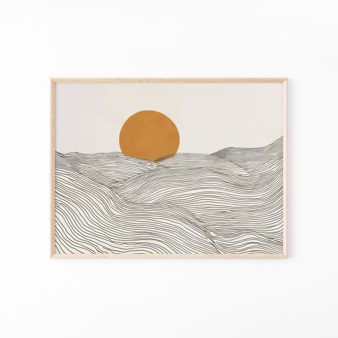 Japanese Alps Illustration Print | Japandi Wall Art | Japanese Sun Set ...