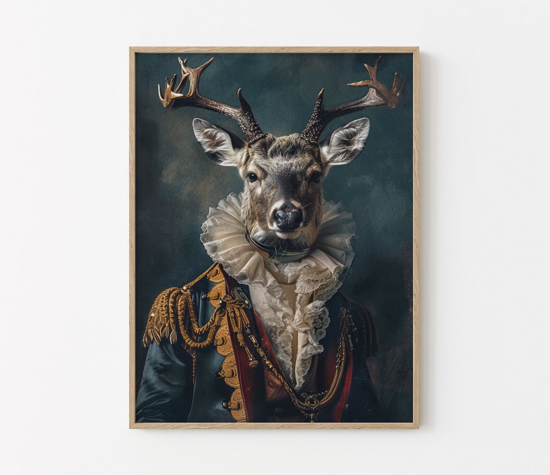 Vintage Stag Victorian Portrait Painting Print | Deer Wall Art Print ...