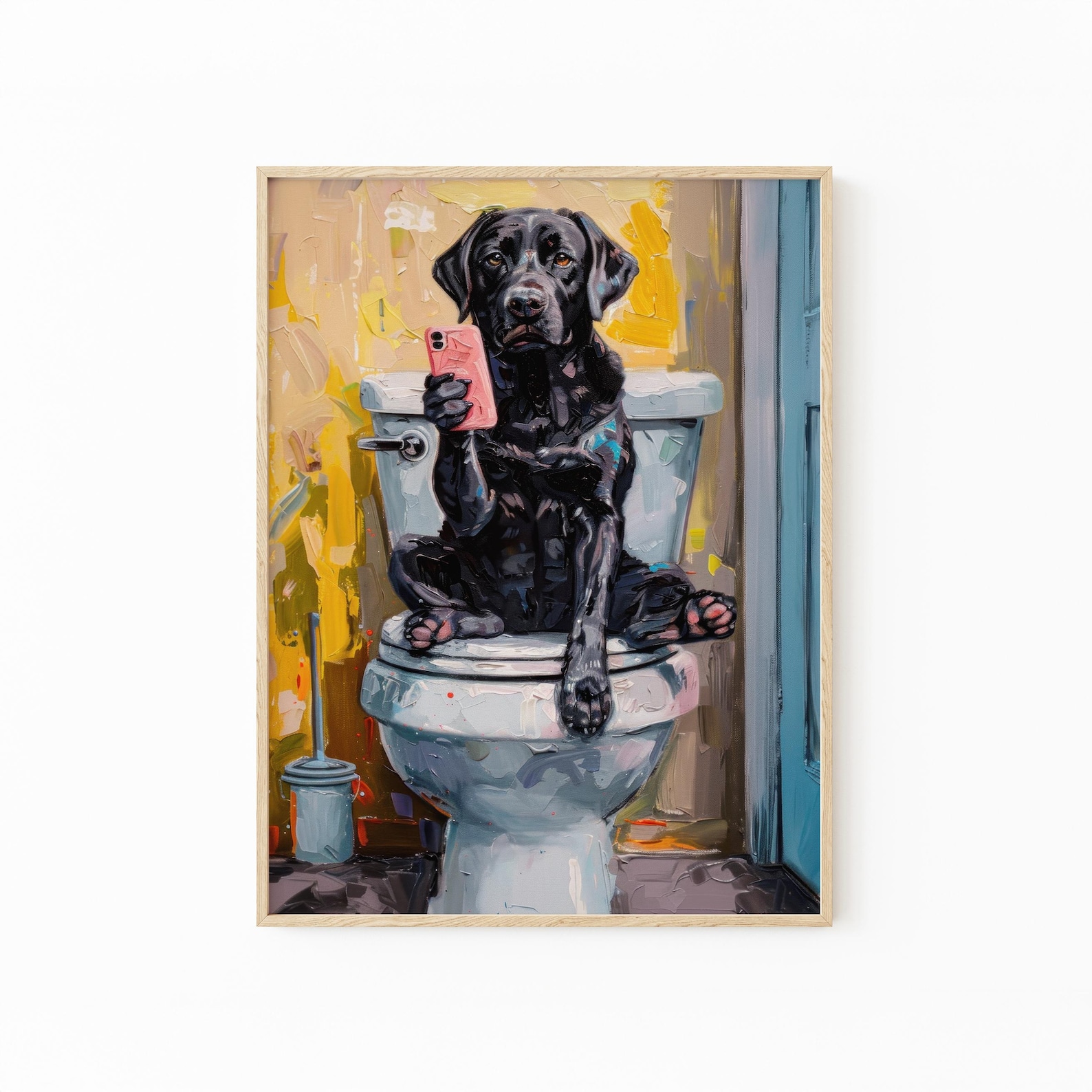 Black Labrador Sitting on Toilet With Phone Painting Print | Black Lab ...