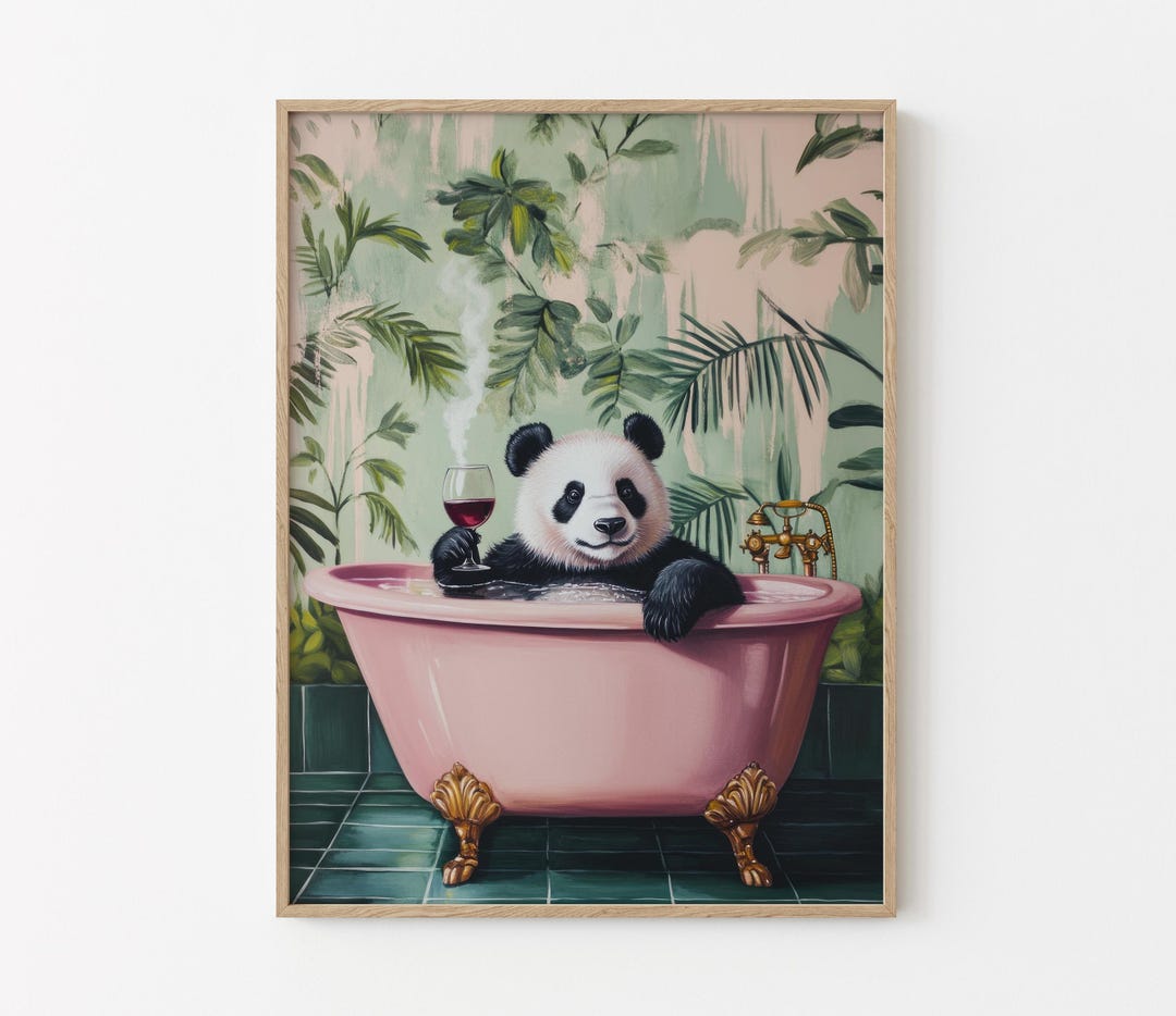 Panda Bathroom Print | Alcohol Print | Funny Animal Art | Panda in Bath ...