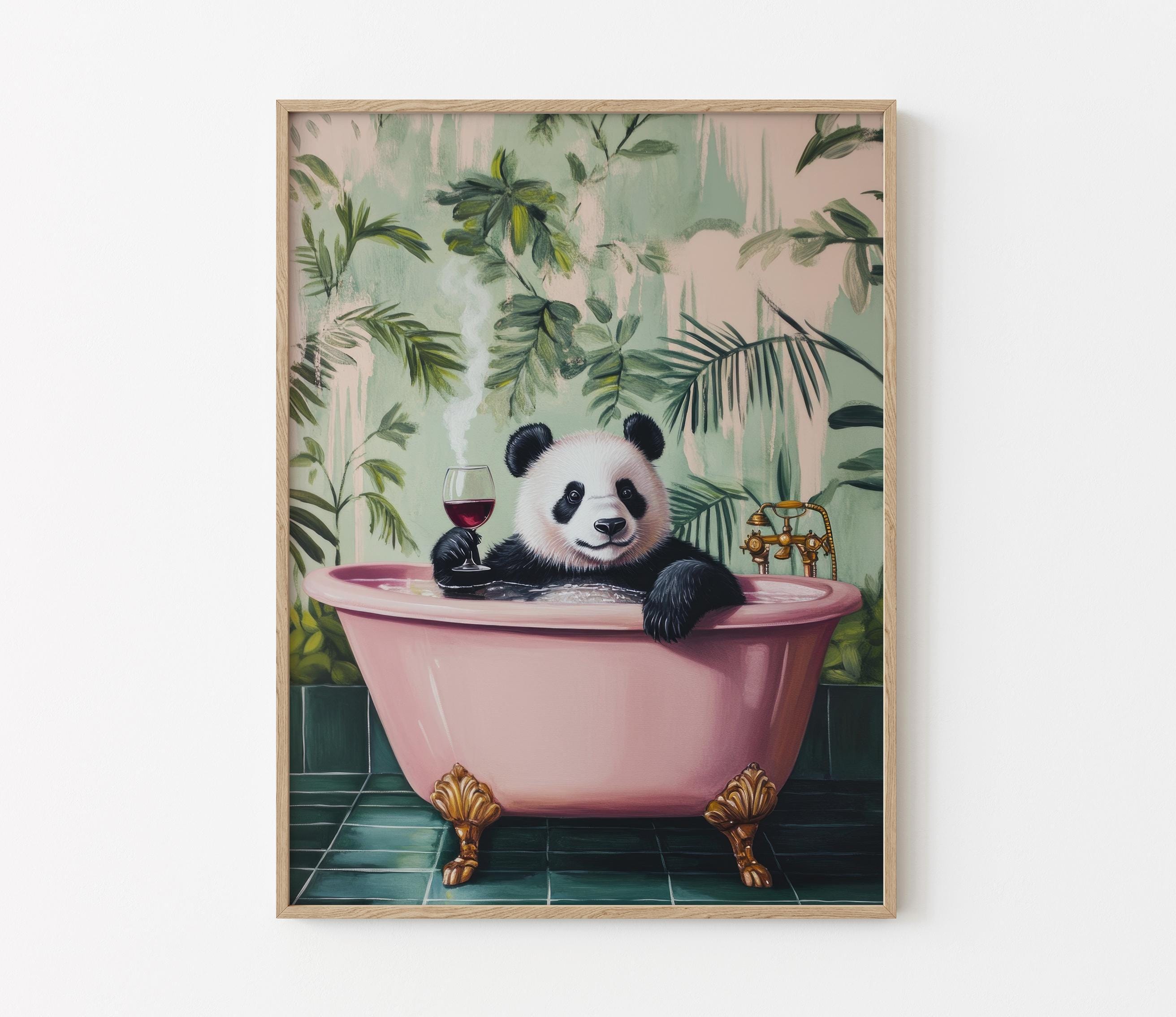 Panda Bathroom Print | Alcohol Print | Funny Animal Art | Panda in Bath ...