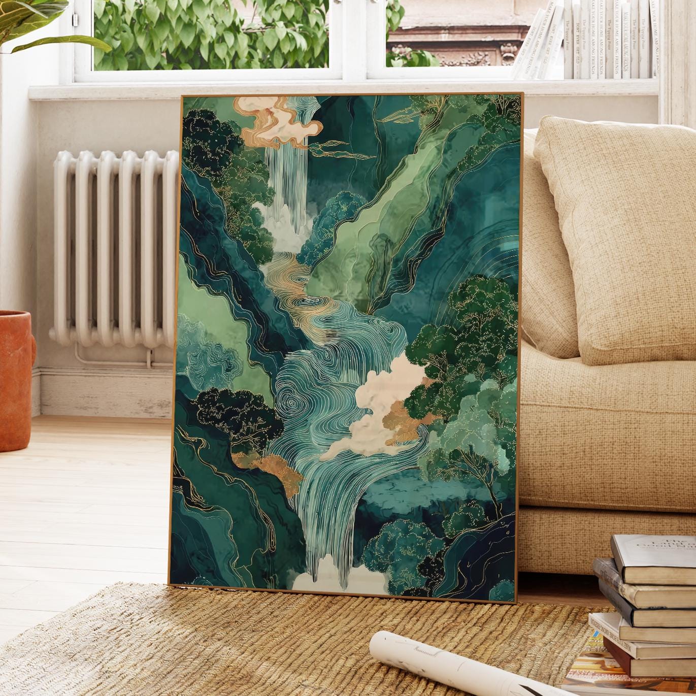 Japanese Waterfall Hokusai Oil Painting Print | Ukiyo-e Japanese ...
