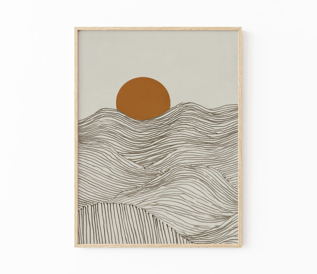 Japanese Alps Illustration Print | Japandi Wall Art | Japanese Sun Set ...