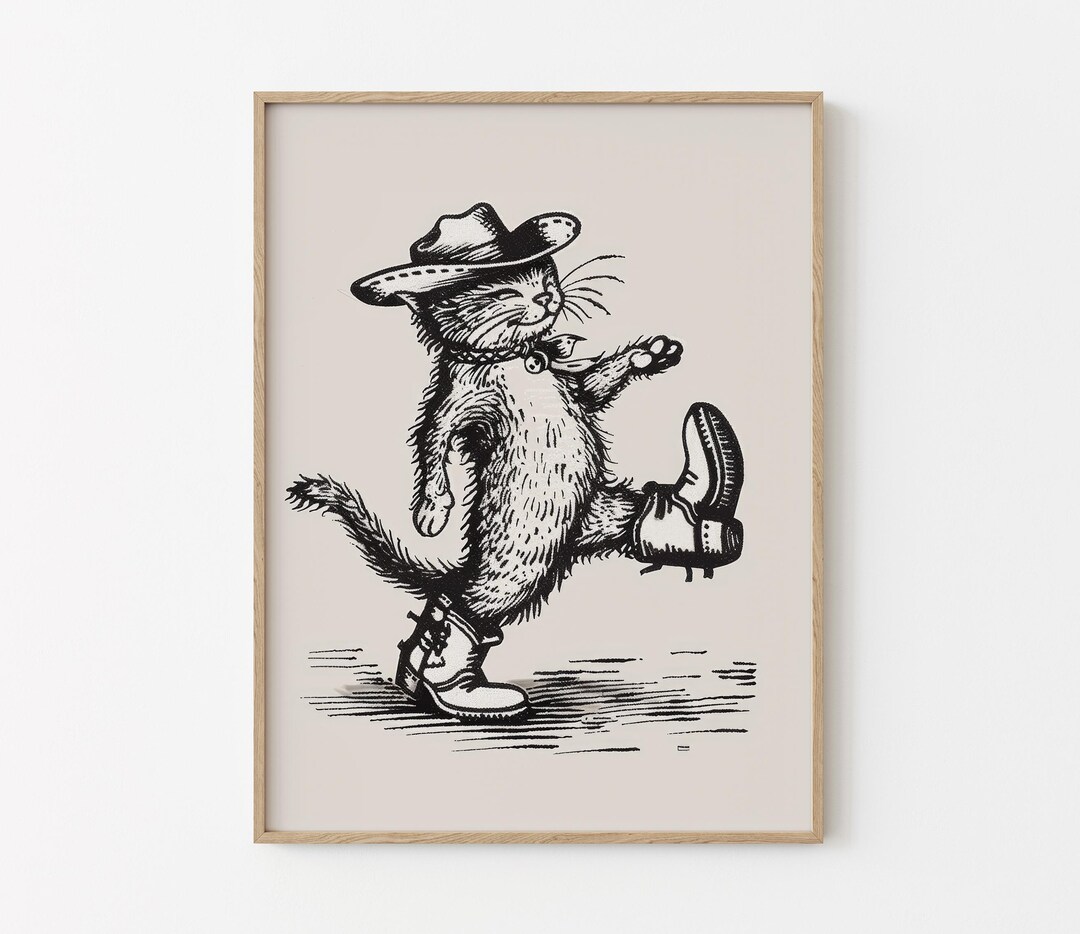 Cowboy Cat Sketch Print | Cowboy Cat Art | Cat Wall Art | Cowboy Decor ...