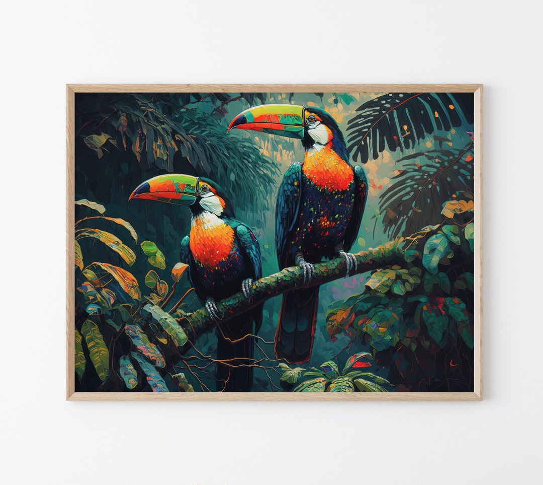 Amazon Rainforest Waterfall Toucan Painting, Gift for Nature Lovers ...