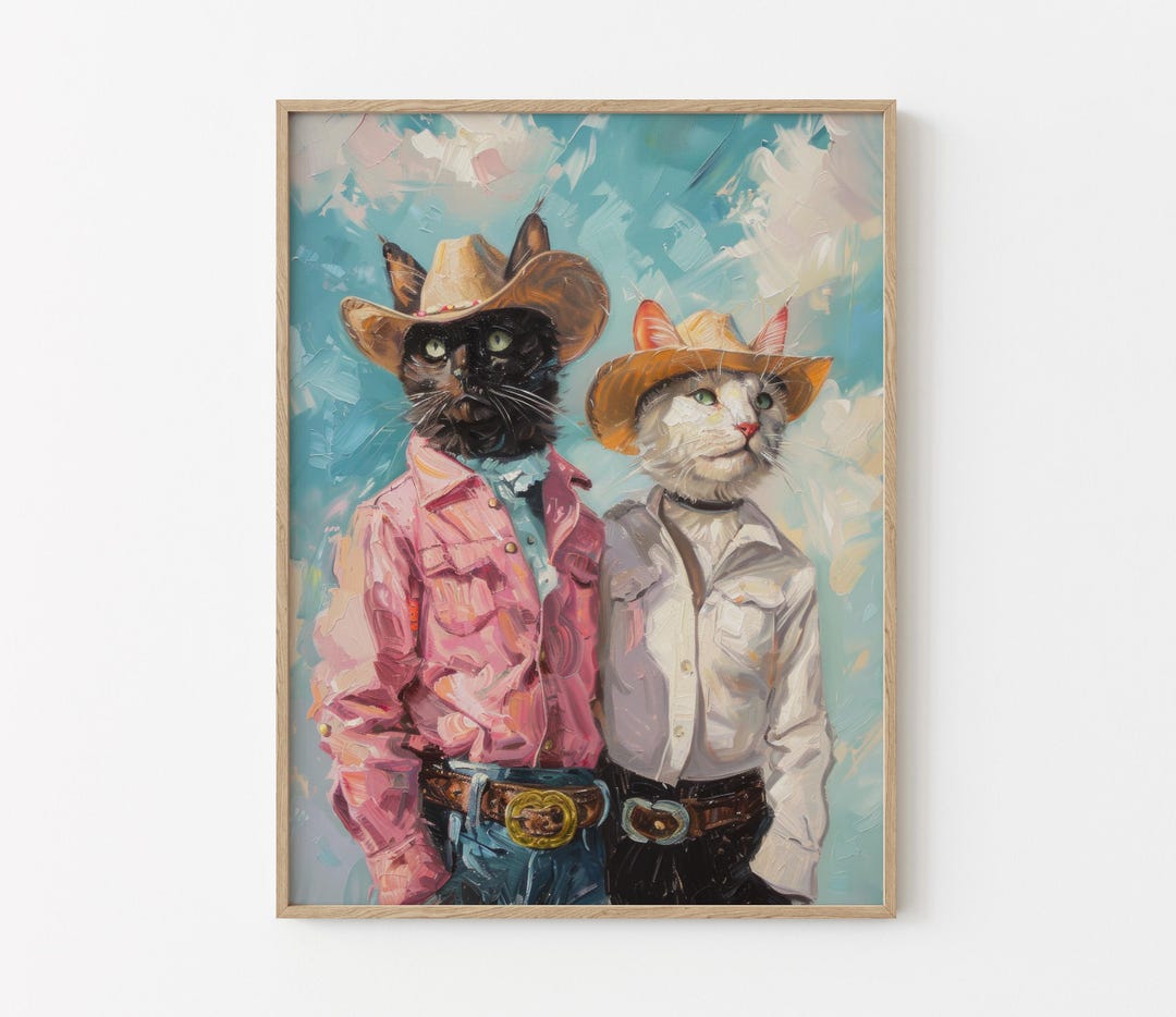 Cowboy Cats Oil Painting Print | Cowboy Cats Print | Colorful Wall Art ...