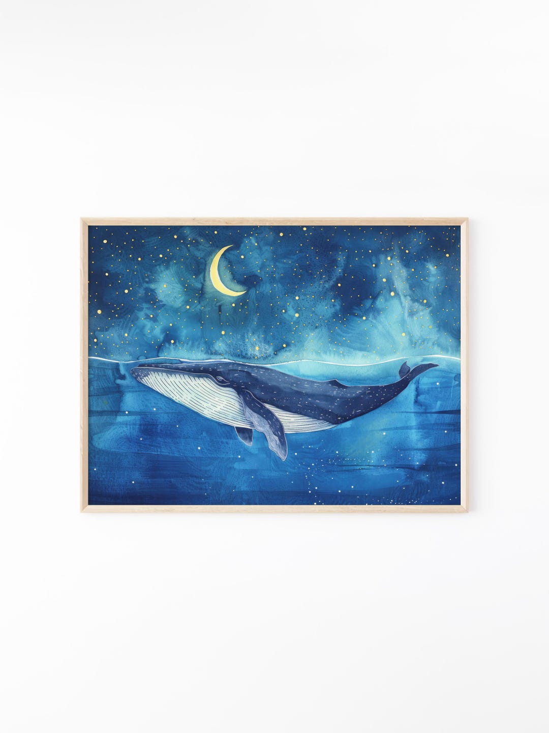 Whale Under the Moon Watercolor Painting | Whale Print | Whale and Boat ...