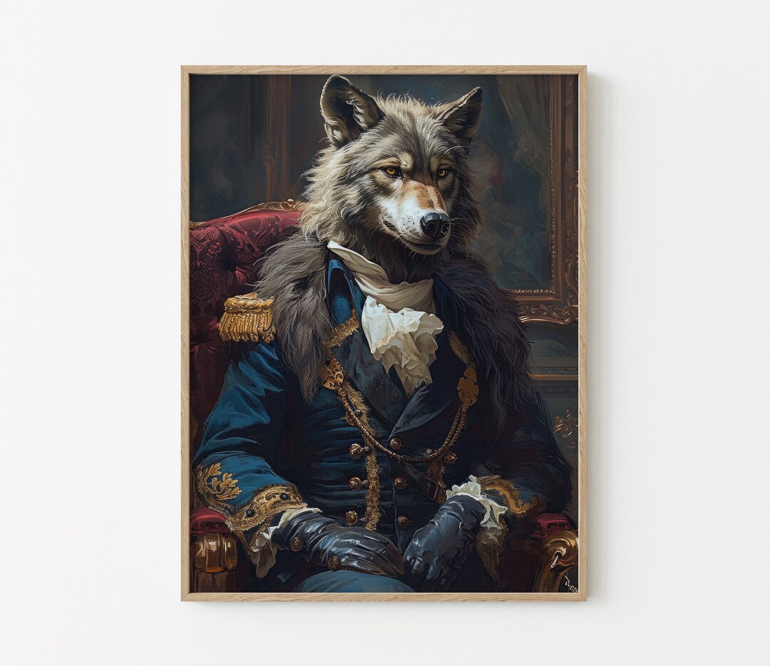 Vintage Wolf Regal Portrait Painting Print Wolf Wall Art Print Animal ...
