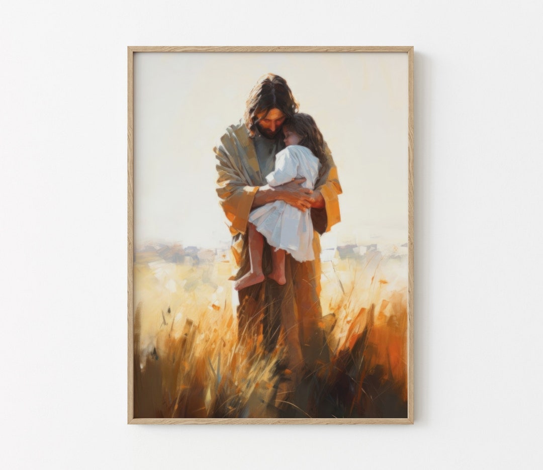 Holy Embrace Oil Painting Print, Jesus Portrait, Jesus Print, Jesus ...