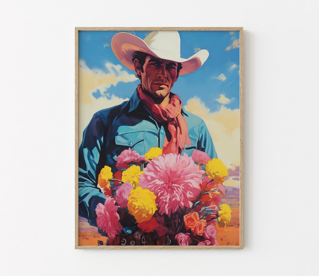 Floral Cowboy Art, Vintage Cowboy Art Print, Western Art Print, Western ...