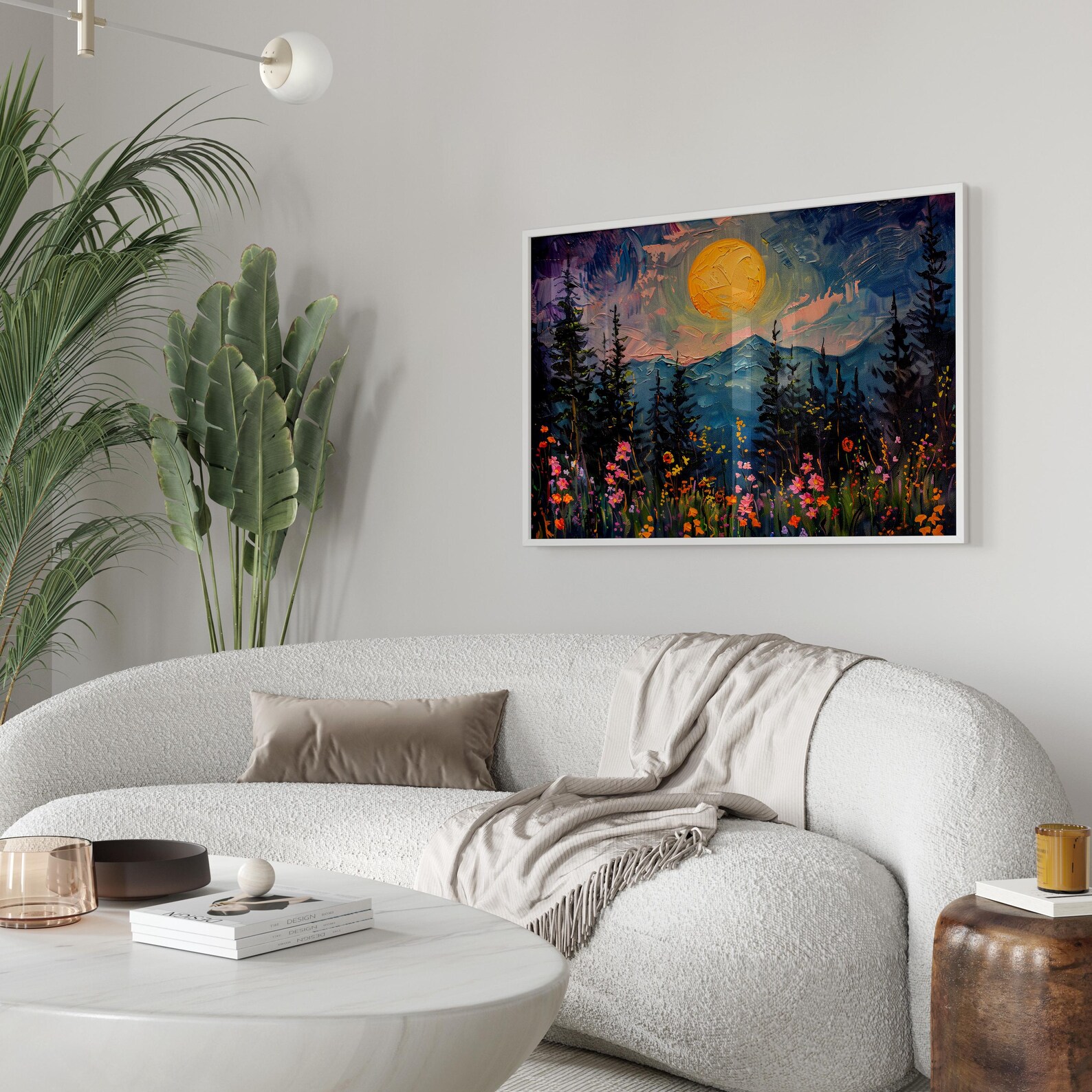 Moon Above the Wildflowers and Woodland Oil Painting Print | Full Moon ...