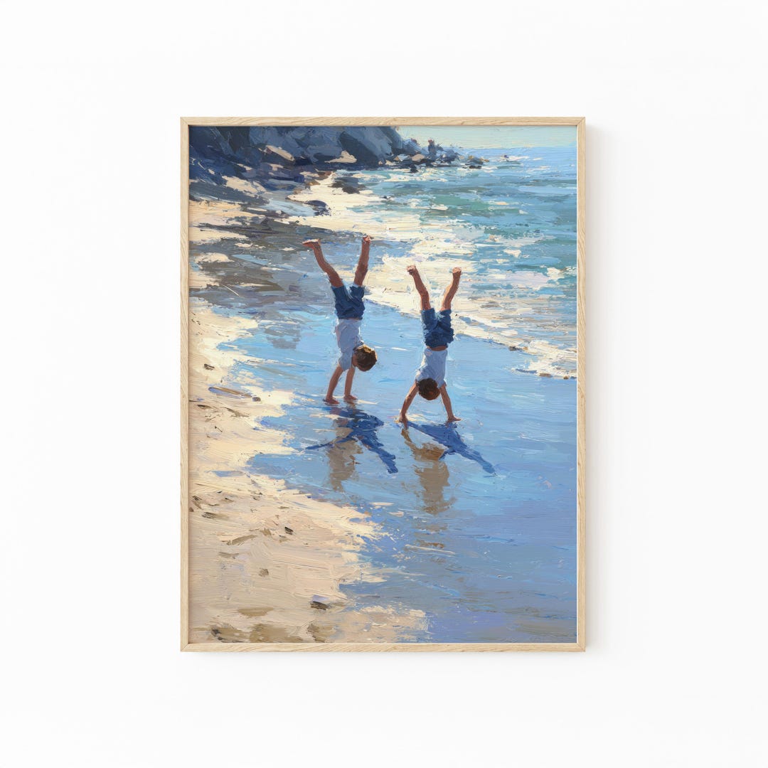 Cartwheels on the Beach Painting Print | Playful Coastal Swimming Wall ...