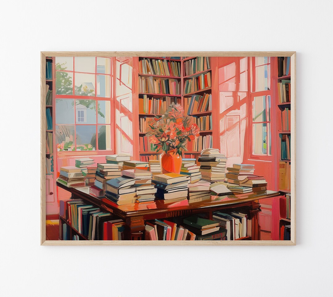 Vintage Library Oil Painting Print | Book Shop Print | Book Lovers Gift ...