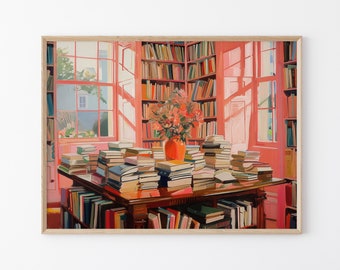 Vintage Library Poster, Book Shop Print, Book Lovers Gift, Reading Gift ...