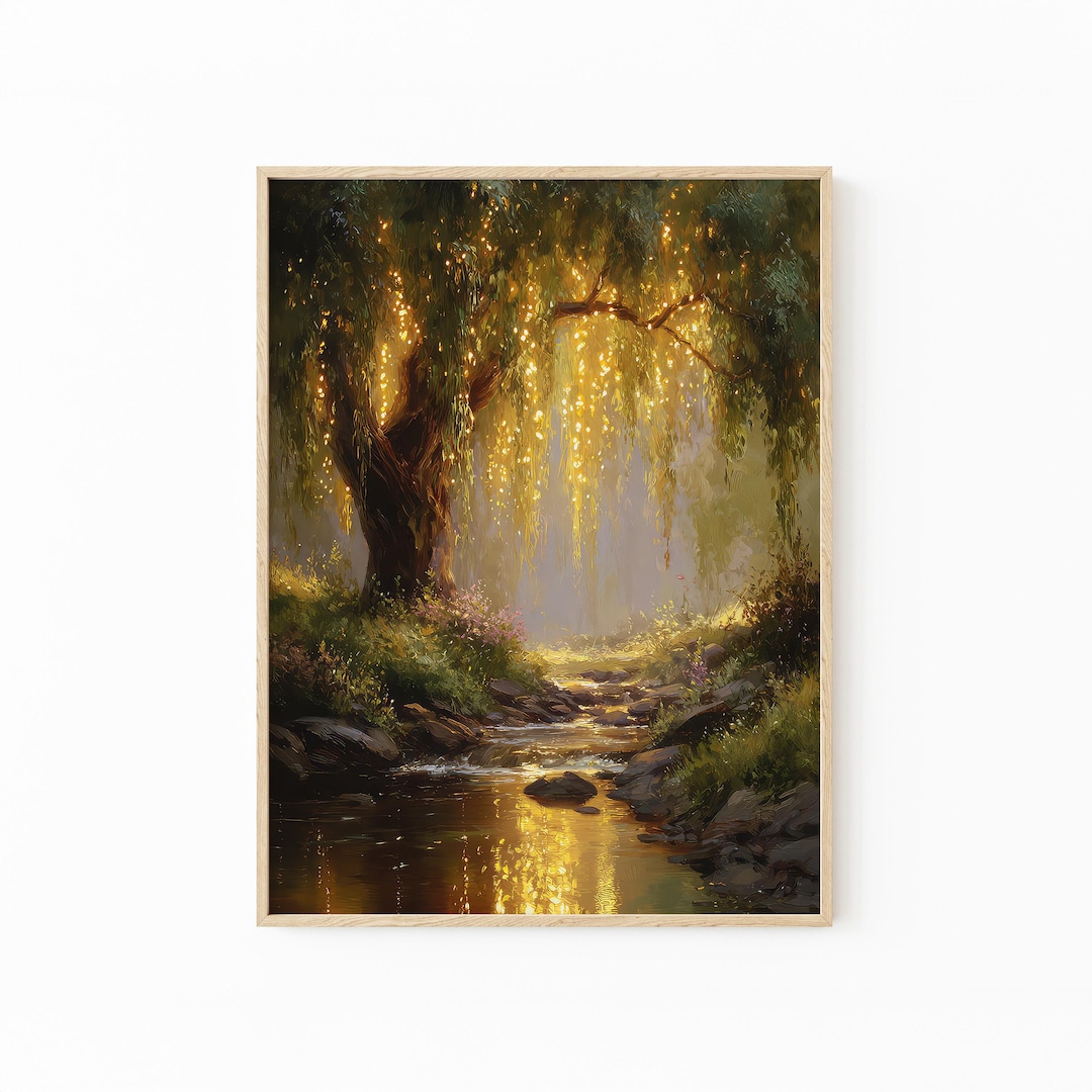 Willow Tree Fairies Oil Painting Print | Cottagecore Decor | Dark ...