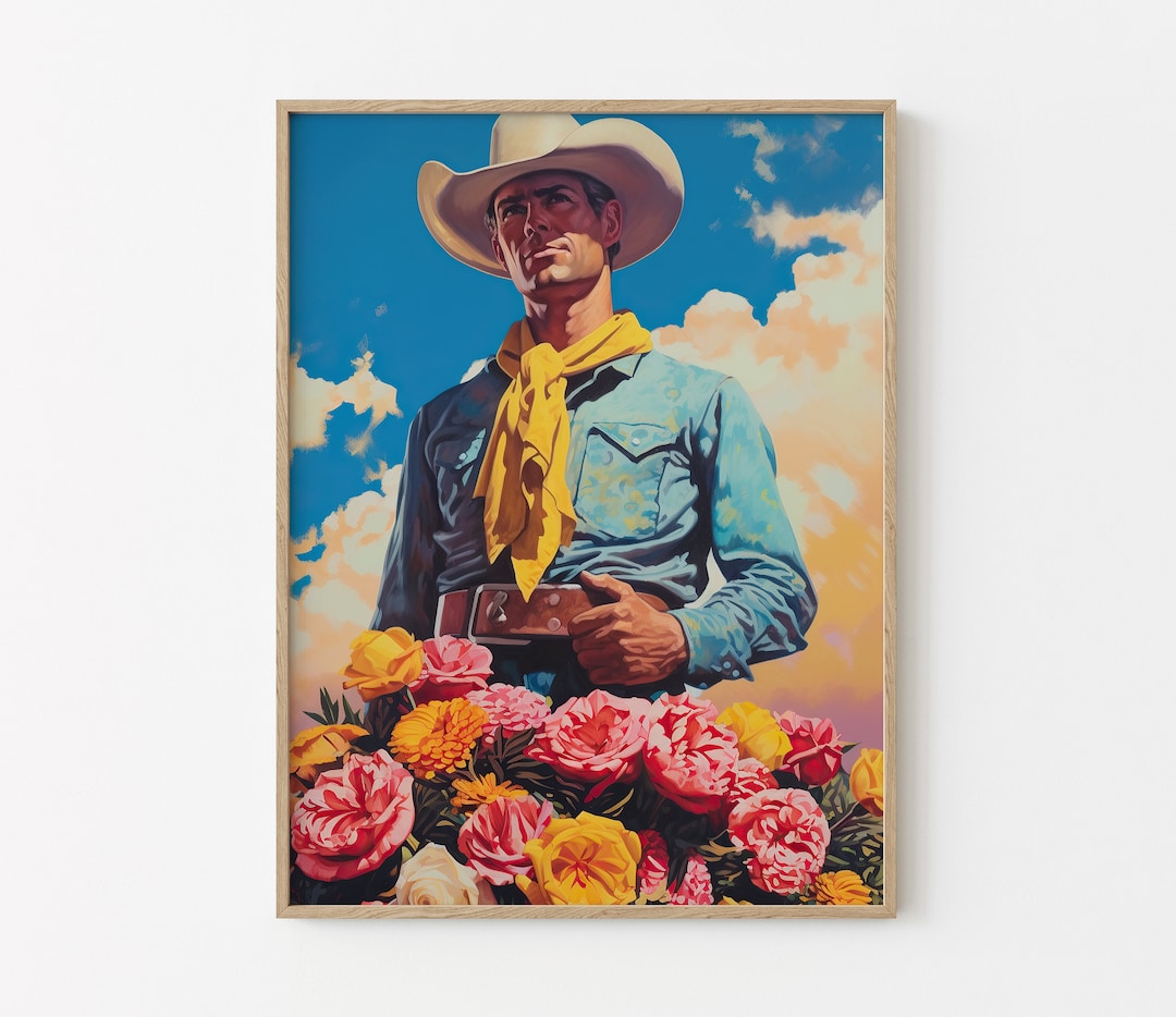 Floral Cowboy Art, Vintage Cowboy Art Print, Western Art Print, Western ...