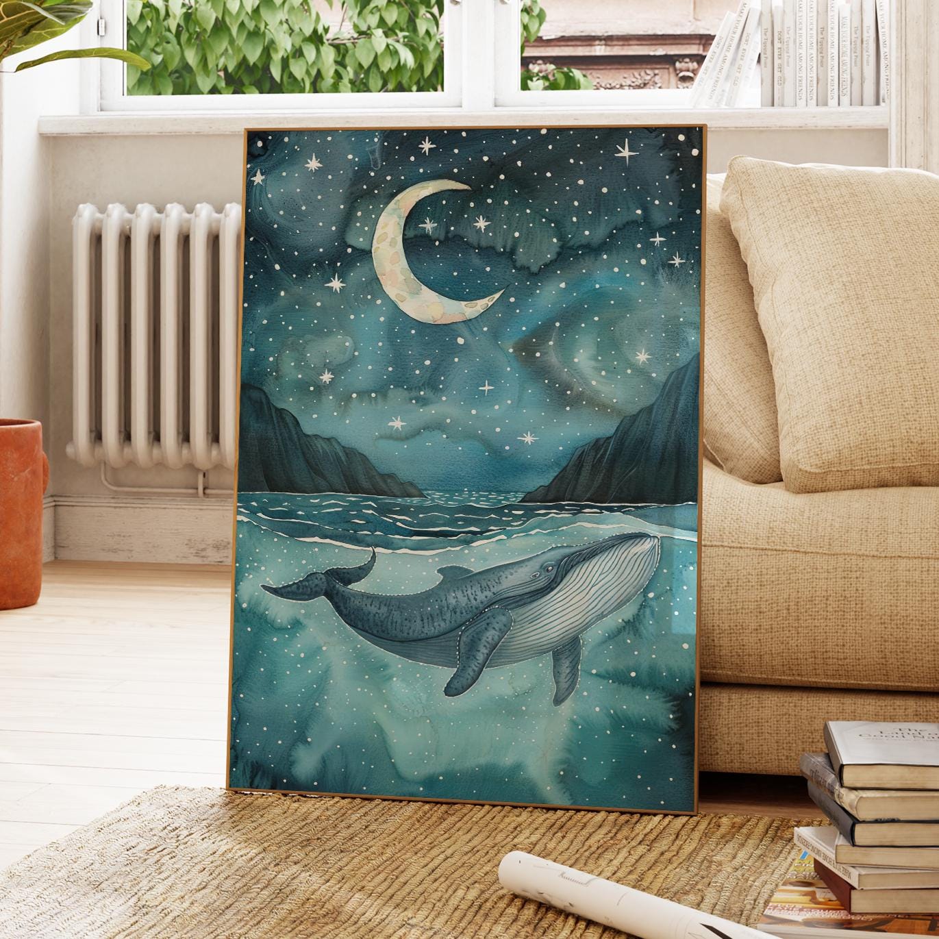 Celestial Night Whale Watercolour Painting | Humpback Whale | Nursery ...