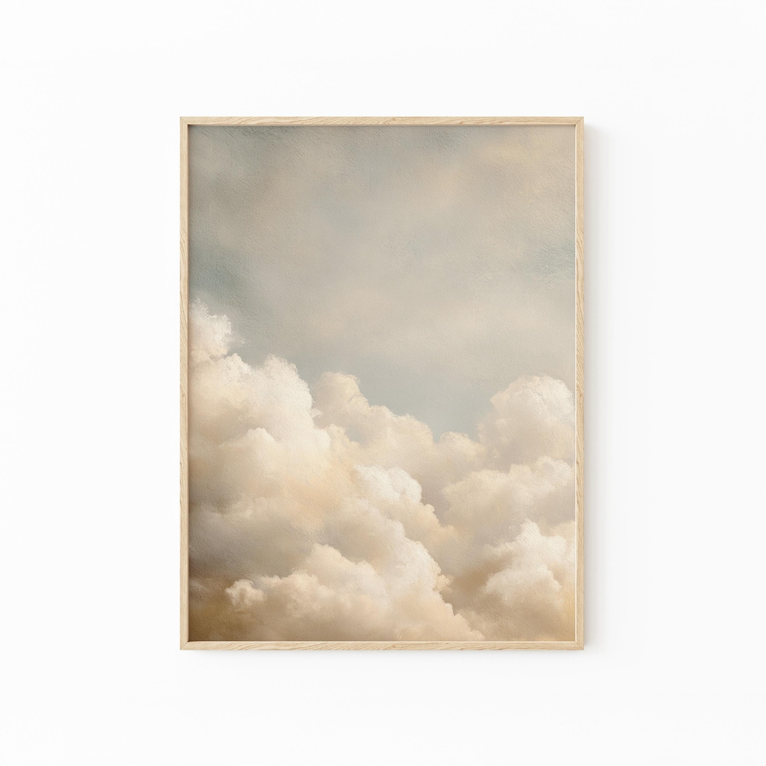Beige Clouds Bedroom Wall Art Print | White Clouds Beige Sky Poster ...