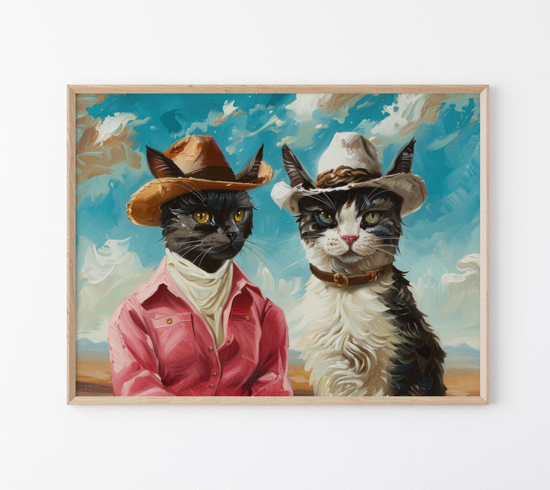 Cowboy Cats Oil Painting Cowboy Cats Print Colorful Wall Art Maximalist ...