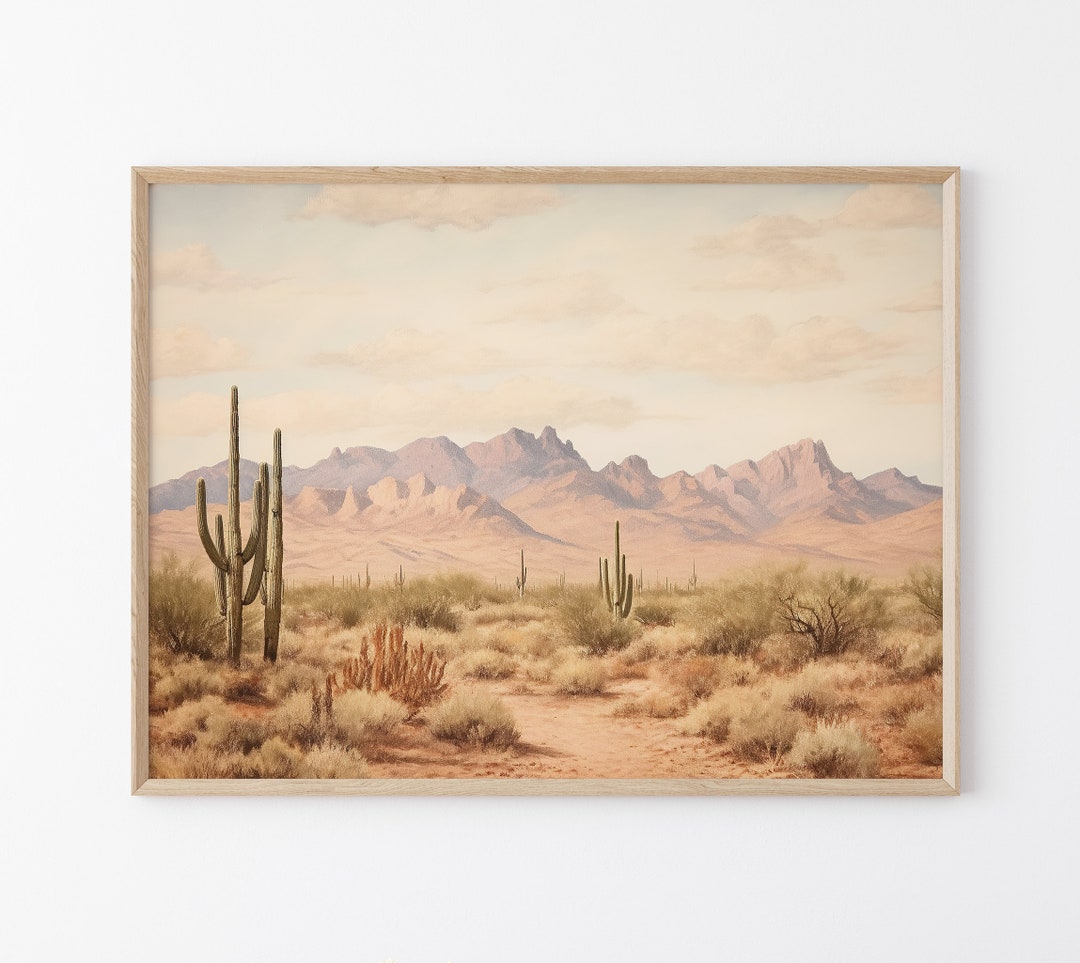 Arizona Desert Landscape Painting Print, Four Peaks Photo, Southwestern ...