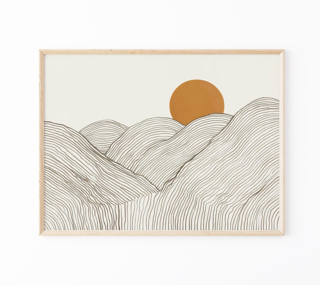 Japanese Alps Illustration Print | Japandi Wall Art | Japanese Sun Set ...