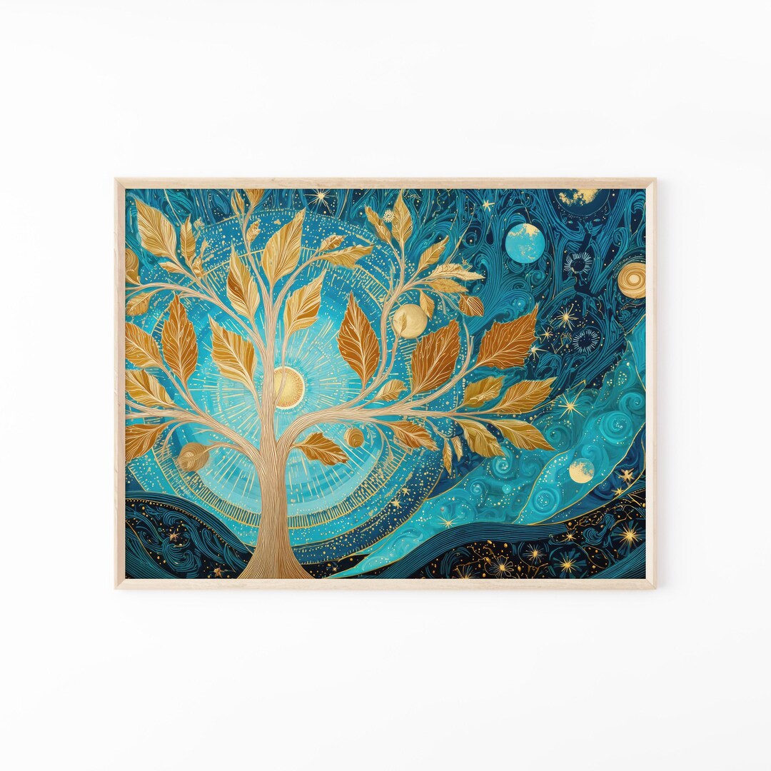 Celestial Tree of Life Art Print: Sun and Moon Cosmic Wall Art ...