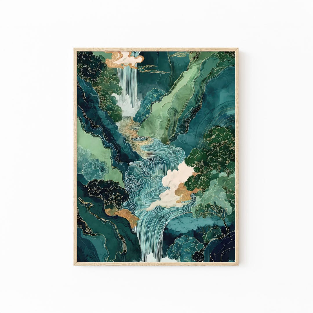 Japanese Waterfall Hokusai Oil Painting Print | Ukiyo-e Japanese ...