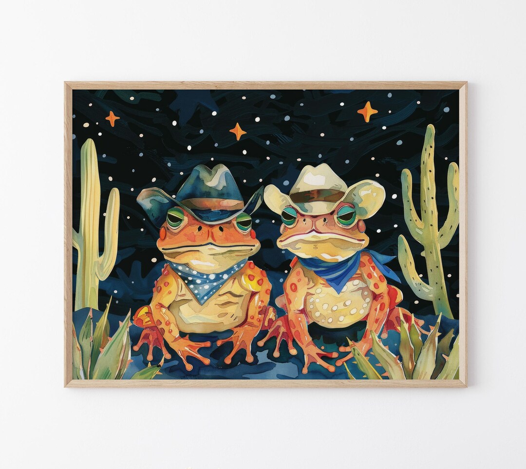 Framed Cowboy Frog Oil Painting Cowboy Frog Print Whimsical Funny ...
