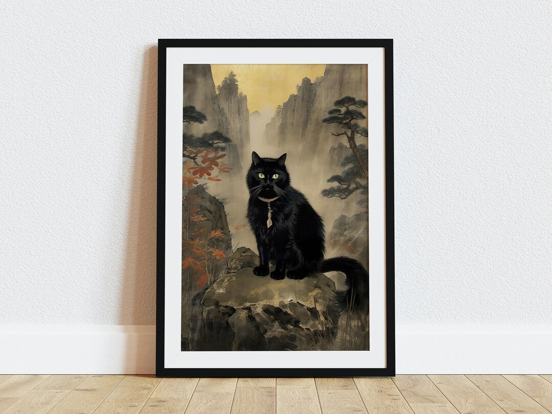 Vintage Japanese Cat Poster Japanese Cat Art Print Black - Etsy